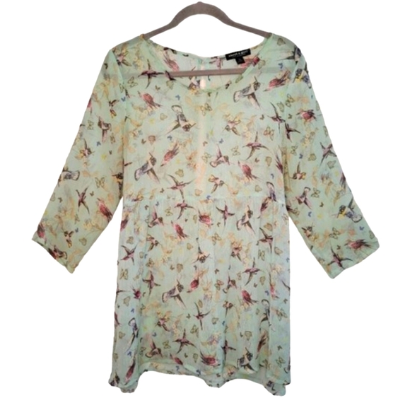 About A Girl | Tops | About A Girl Blue Aqua Sheer Hummingbird Empire ...